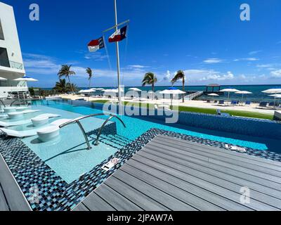 Cayman Islands - June 28, 2022: An aerial view of the Rum Point pool at ...