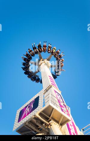 Thrill-seekers on the Axis ride in Adventure Island in Southend on Sea ...