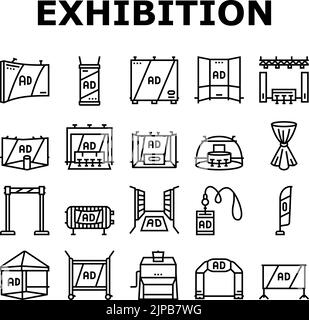 Exhibit linear icons set. Display, Showcase, Presentation, Exhibition ...