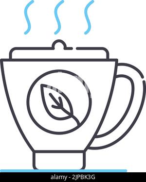 Mug of green tea line icon concept. Mug of green tea vector linear ...