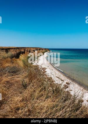 cliff sea blue aquamarine waves line sunny beach. Soft wave of ocean ...