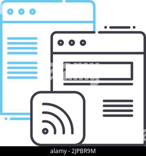 RSS feed icon sign. Symbol chic colored sticky label on green ...