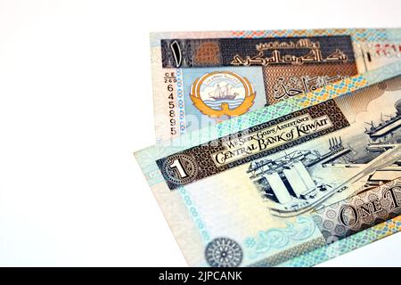 Obverse and reverse sides of 1 KWD one Kuwaiti dinar banknote cash ...