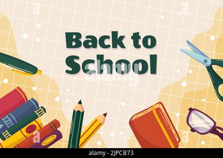 Back to school vector background template. Funny school characters and ...