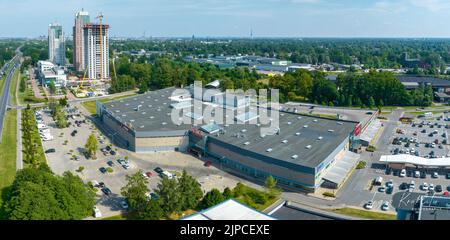 Aerial view of the shopping center SPICE in Riga, Latvia. Largest ...