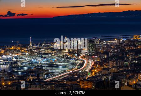 GENOA, ITALY, JANUARY 10, 2022 - Aerial view of the city of Genoa at ...