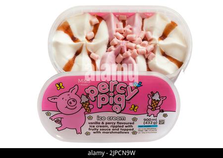 Tub of Percy Pig ice cream vanilla & percy flavoured ice cream rippled ...