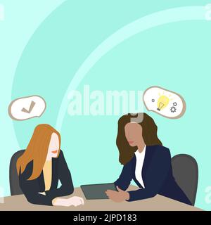 Two Colegues Sitting At Desk Having Meeting Using Portable Device Stock ...