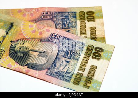 Reverse sides of an old 100 LE EGP one hundred Egyptian cash money ...