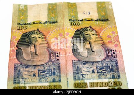 Reverse sides of an old 100 LE EGP one hundred Egyptian cash money ...