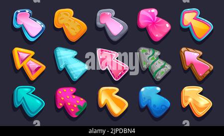 Cartoon game cursors. Click arrows and pointer interface icons of ...