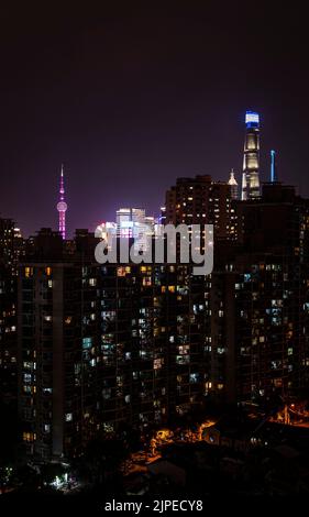 Beautiful night urban shot of high skyscrapers Stock Photo - Alamy