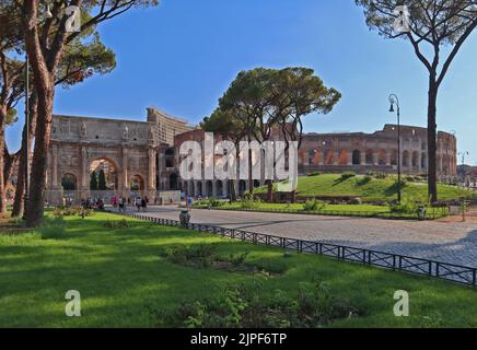 Arch of Constantine square in Rome evening illuminated view, famous ...