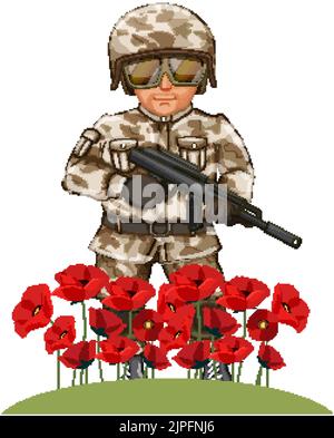 Military cartoon character with poppy flower illustration Stock Vector ...