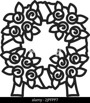 Flower arrangement burial wreath with black ribbon isolated monochrome ...