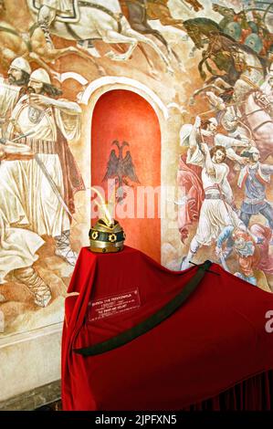 Albania, Kruja, Historical Museum, replica of sword and helmet of ...