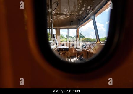 Interior of a 1951 Brill school bus. It is one of more than 20 antique ...