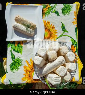 Artisan homemade organic white hard goat cheese from small goat farm in ...