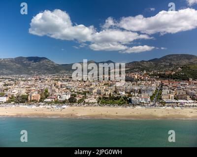 Aerial view on Terracina, summer vacation destination on Tyrrhenien sea ...