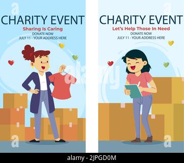 Hand drawn charity event template design Vector illustration Stock ...