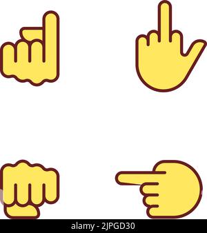 Pointing fingers and fist pixel perfect RGB color icons set Stock ...
