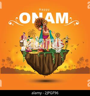 happy onam greetings.Thiruvathira,a traditional dance from Kerala. vector illustration Stock ...
