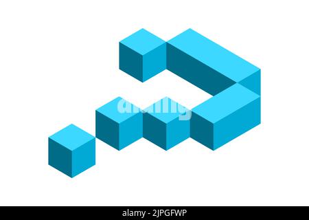 Blue 3D question mark. Isometric shape made of cubes. Geometric ...