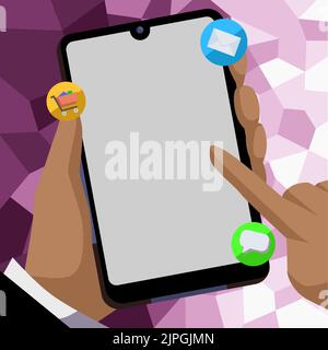 Businessman Holding Mobile Phone With Important Messages And Pointing ...