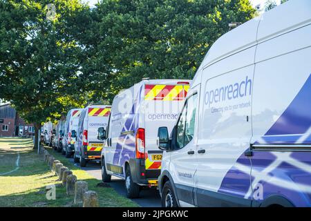Openreach, BT vans lined up in a car park Stock Photo - Alamy