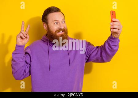 Photo of sweet pretty guy dressed green pullover showing thumb up empty ...