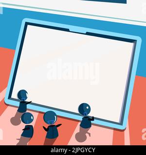 Little Robots Drawing Pressing On Tablet With Important Messages. Small ...