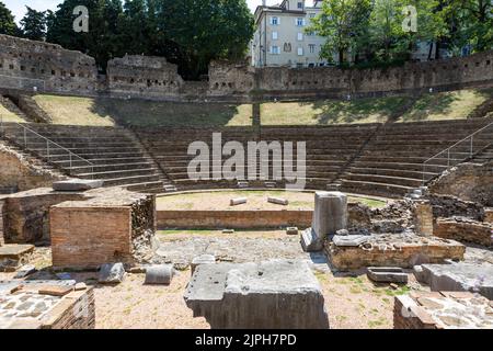Trieste. Italy. Remains of the Roman amphitheatre. Teatro Romano Stock ...