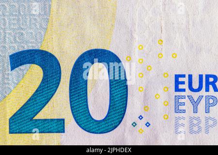 details of cash twenty euro of the European Union, cash European euro ...