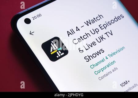 My5 channel 5 app seen in Google Play Store on the smartphone screen ...