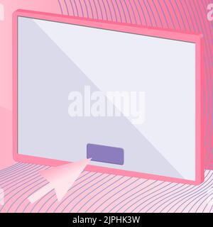 Arrow Pointing On Main Button Of A Portable Device. Blank Screen Tablet ...