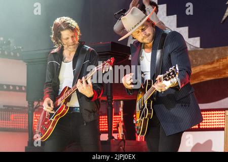 Tyler Burkum of NEEDTOBREATHE performs at Shoreline Amphitheatre on ...