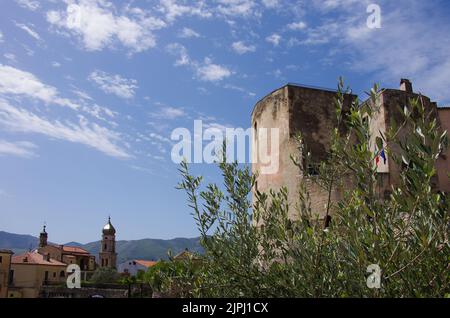 In the foreground the Pandone castle and in the background the dome and ...