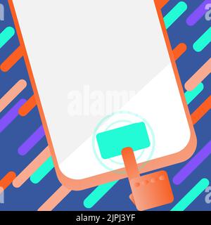 Drawed Finger Pointing On Main Button Of Phone. Phone Clear Screen ...