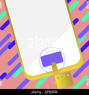 Drawed Finger Pointing On Main Button Of Phone. Phone Clear Screen ...