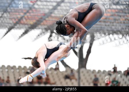Desharne Ashmeil-Bent of Britain and Amy Rollinson compete during the ...