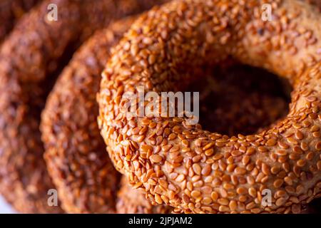 Turkish Bagel with sesame seeds. Turkish name; Kandil simidi Stock ...