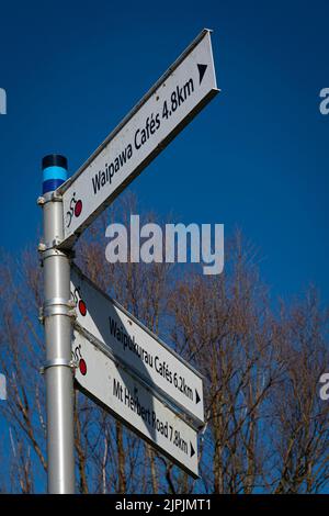 Signs on cycle track from Waipukurau to Waipawa, Hawkes Bay, North ...