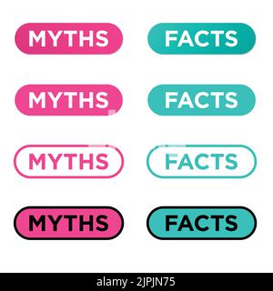 Myths vs facts icons. Truth and false badges. False information and lie ...