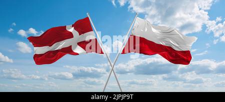 Denmark and Poland flags. 3D Waving flag design. Poland Denmark flag ...
