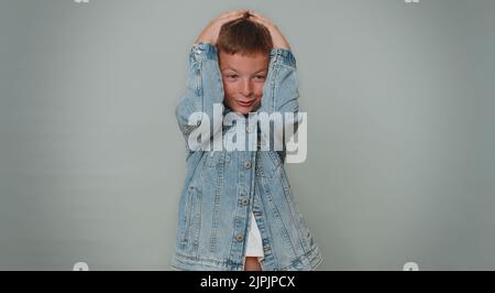 Child boy SHOCK reaction with despair. Emotional kid reacting with ...