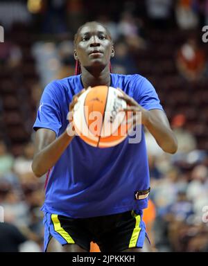 Dallas Wings forward Awak Kuier (28) grabs the rebound during the ...