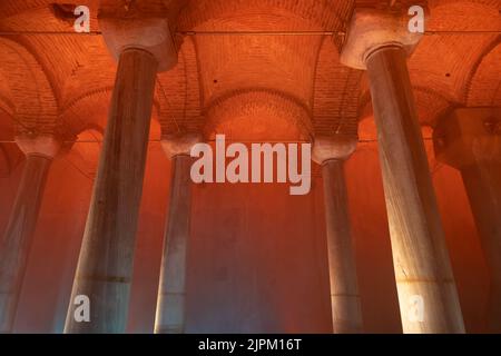 Columns and architectural vaults of the Basilica Cistern. Byzantine ...