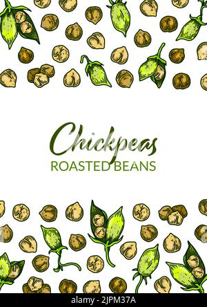 Colorful chickpeas frame. Hand drawn illustration in colored sketch ...