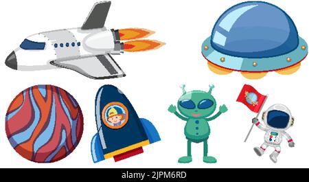Set of space cartoon characters and objects illustration Stock Vector ...