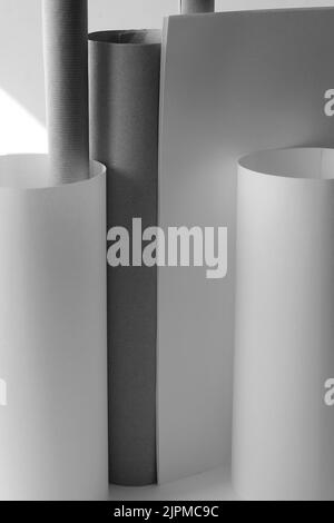 Monochrome Business Mockup. Paper Rolls, Paper Sheets with Paper Clips ...